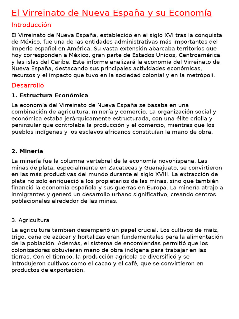 El Virreinato de Nueva España y Su Economía | PDF
