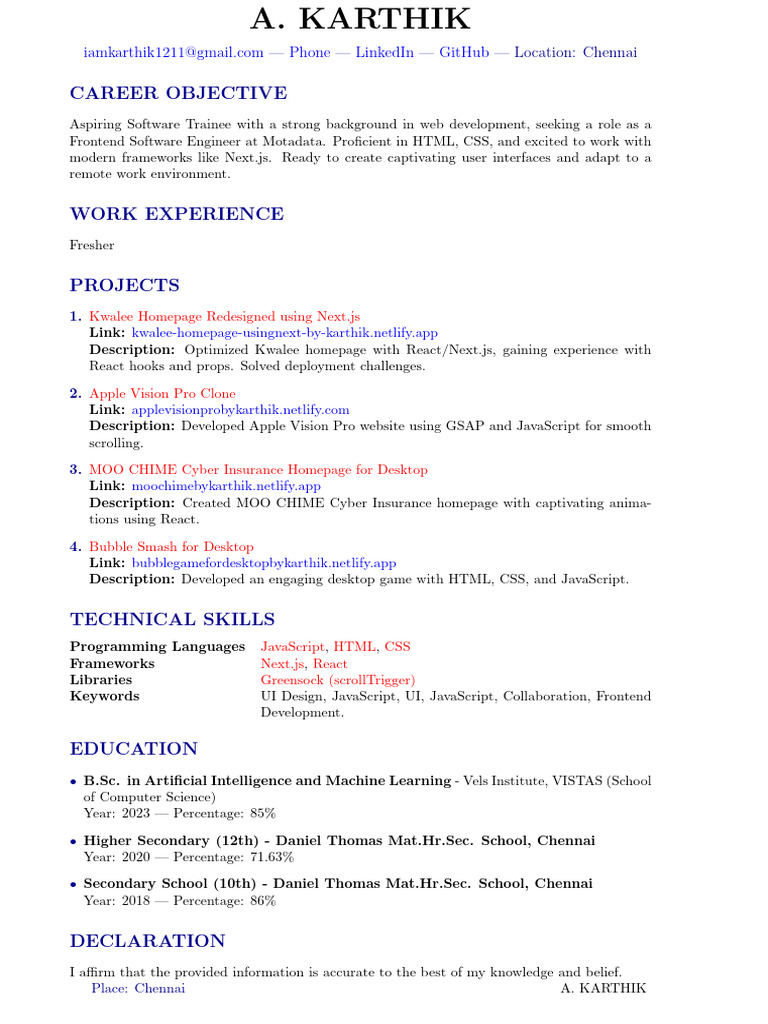 Resume For Motadata by Karthik | PDF