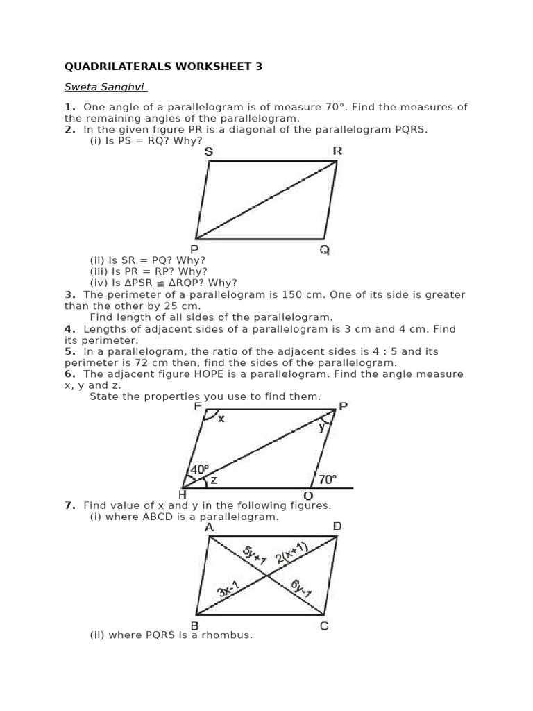 Quadrilaterals Worksheet 3 | PDF