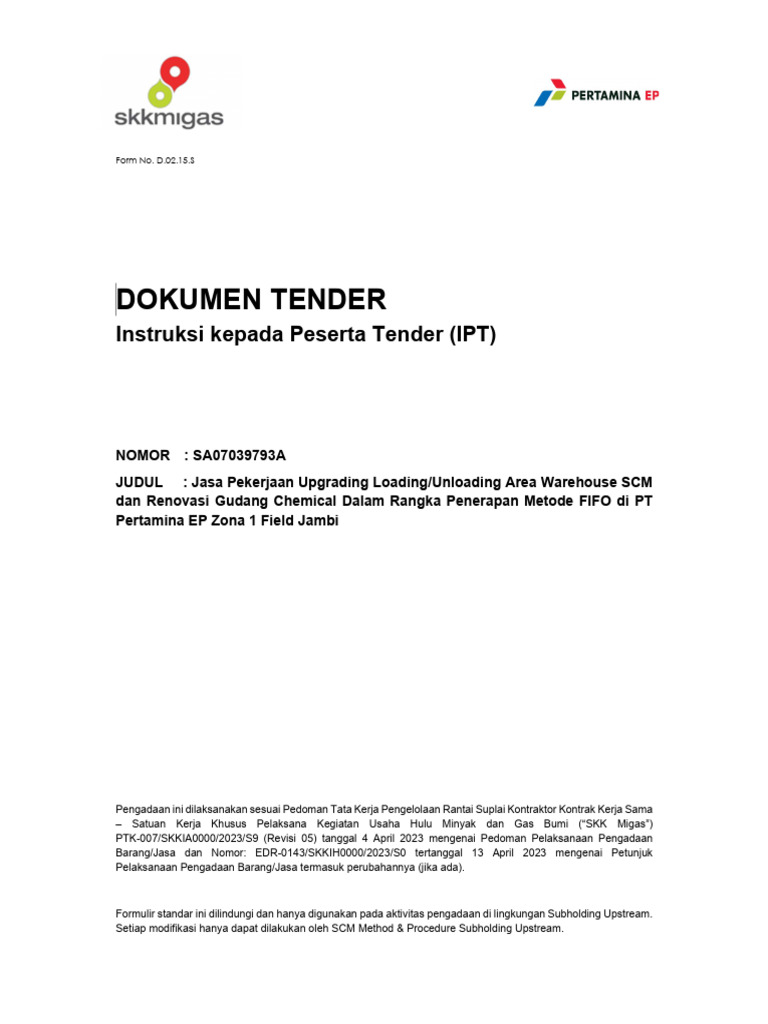 Dokumen Tender: Instruksi Kepada Peserta Tender (IPT) | PDF