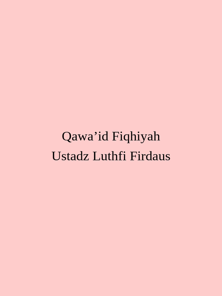 Qawa'Id Fiqhiyah Semester 4-1 | PDF