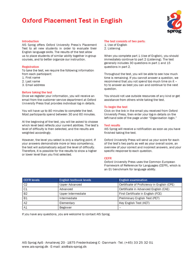 Oxford Placement Test in English 1 | PDF
