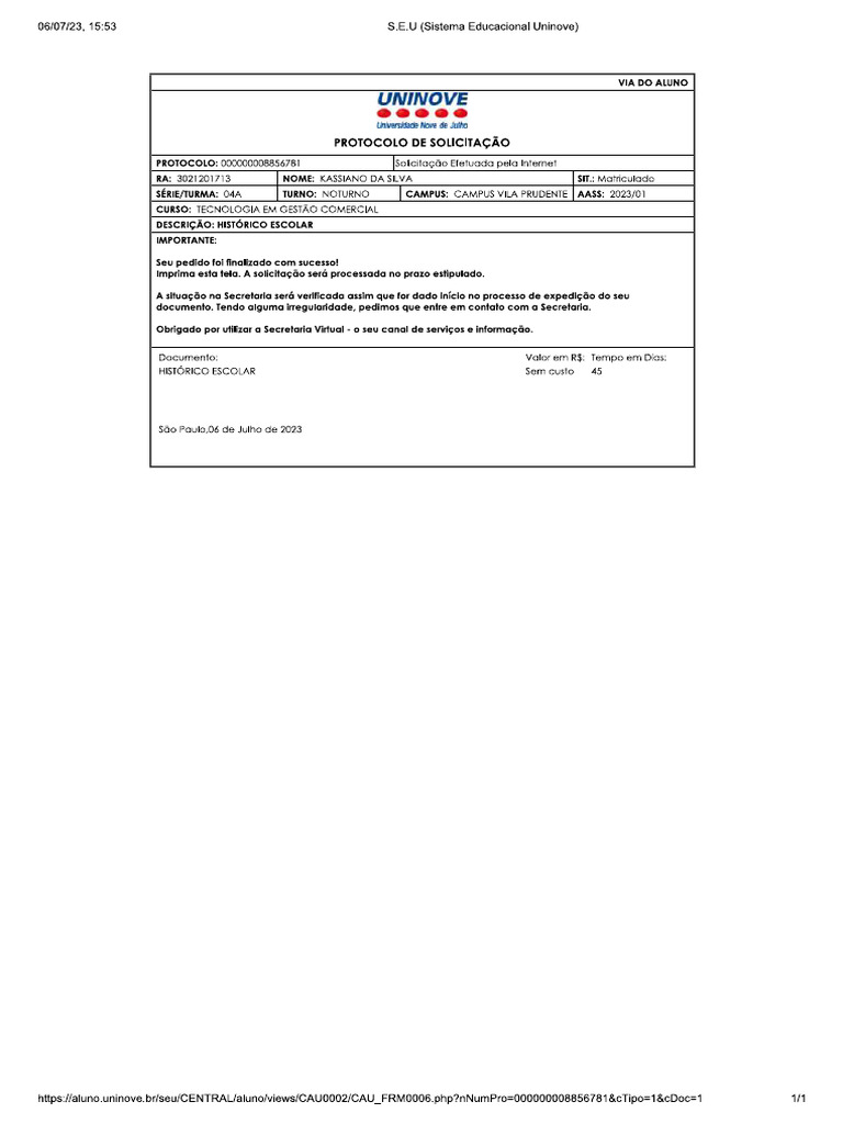 Pedido Historico Uni9 | PDF