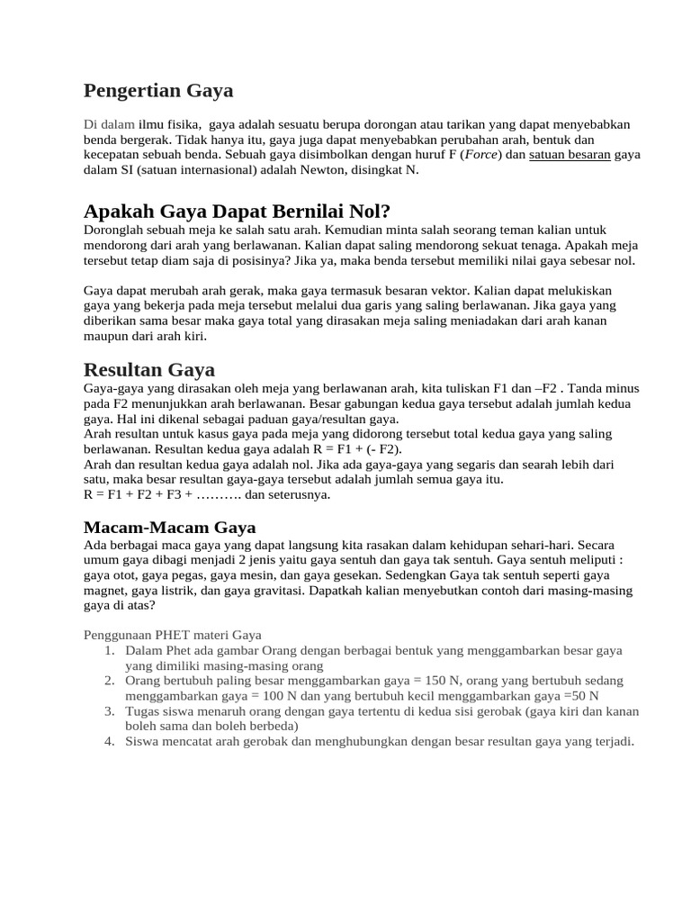 Materi Gaya Dan Penggunaan Phet | PDF