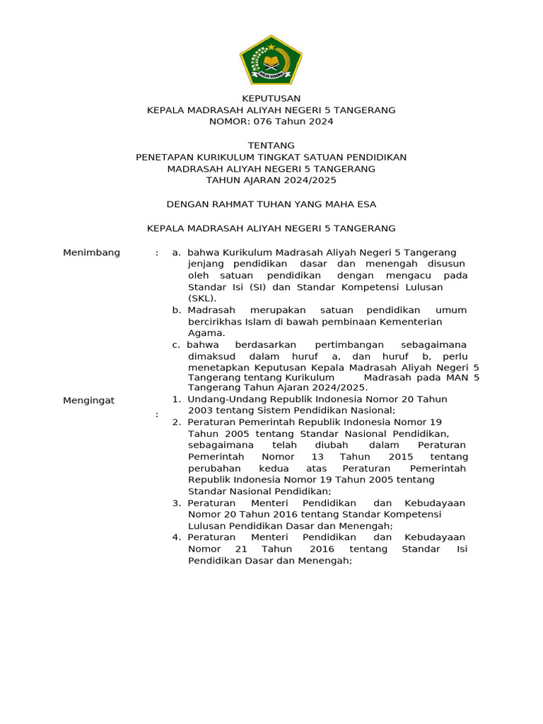 SK KAMAD Kurikulum - Reupload Kami Madrasah | PDF