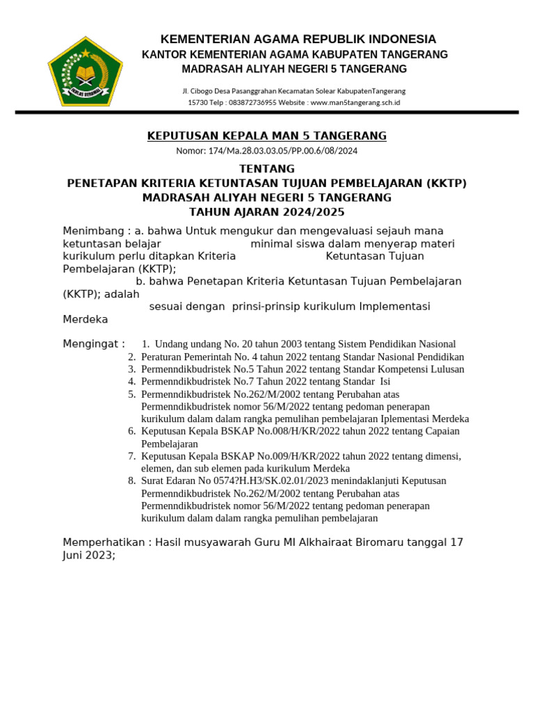 SK Penetapan KKTP | PDF