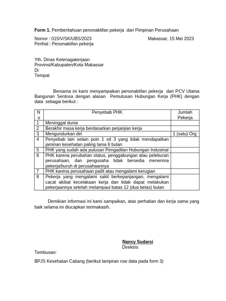 New Format Penonaktifan PPU BU | PDF