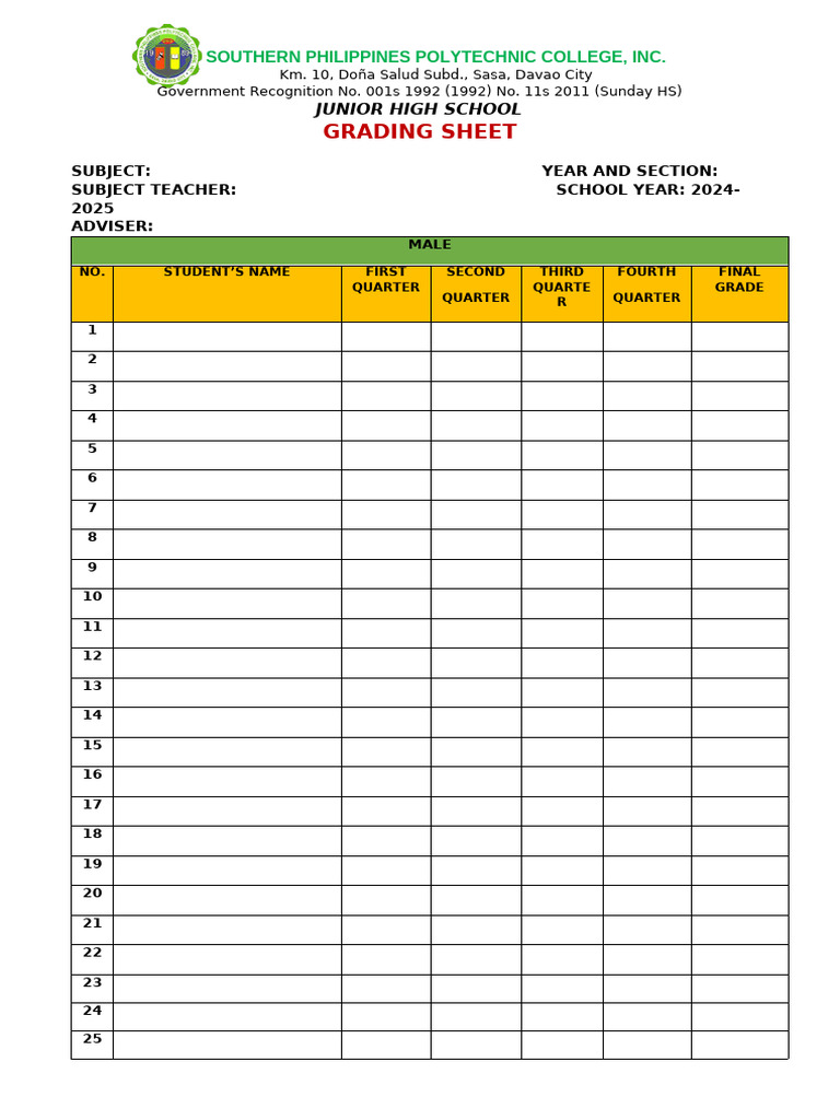 JHS Grading Sheet | PDF