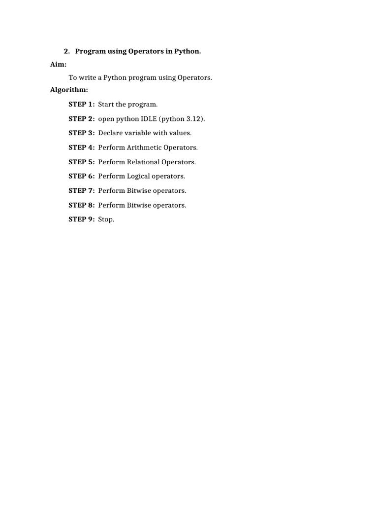 2program Using Operators In Python Pdf