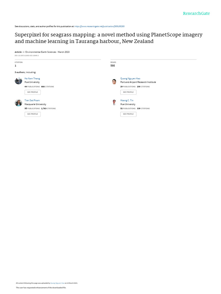 Superpixel For Seagrass Mapping: A Novel Method Using Planetscope Imagery and Machine Learning ...