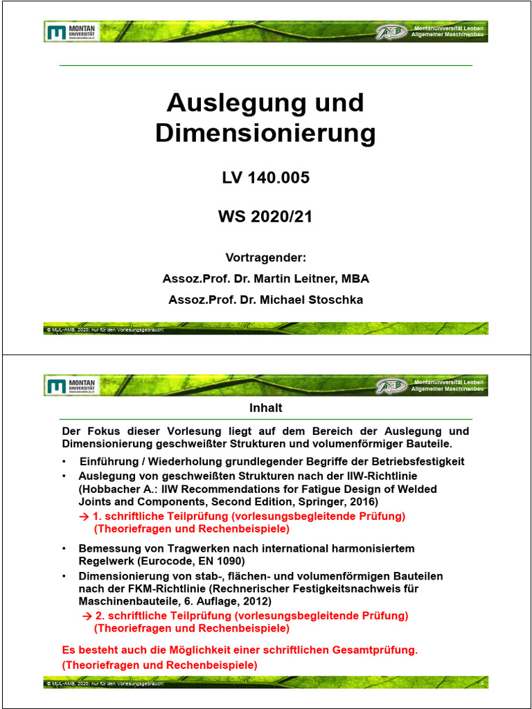 Auslegung Und Dimensionierung WS 2020-21 Skriptum Part1of2 | PDF