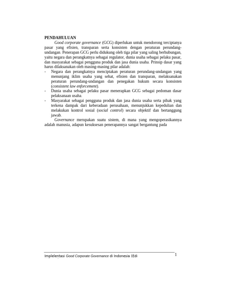 ID Implementasi Good Corporate Governance Di Indonesia | PDF