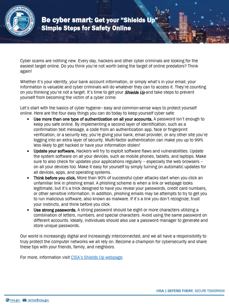 Be Cyber Smart:: Get Your "Shields Up" Simple Steps For Safety Online | PDF