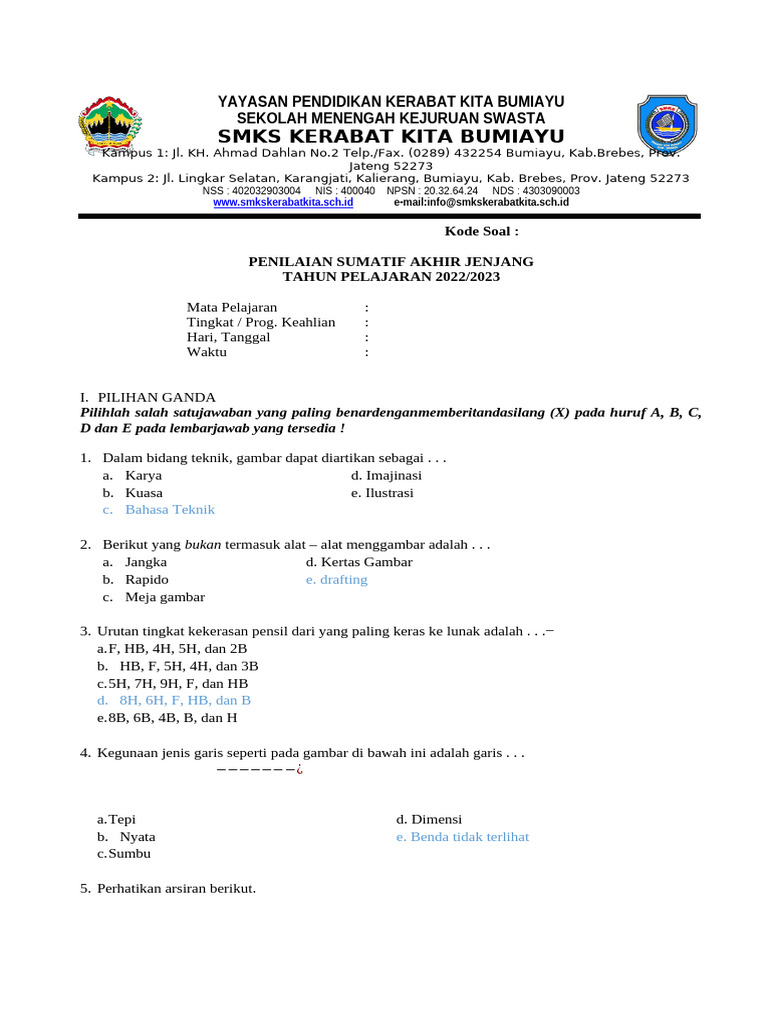 FORMAT PENULISAN NASKAH SOAL US | PDF