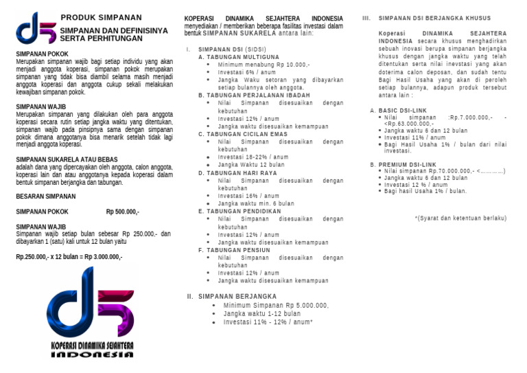 Isi Brosur Simpanan DSI | PDF