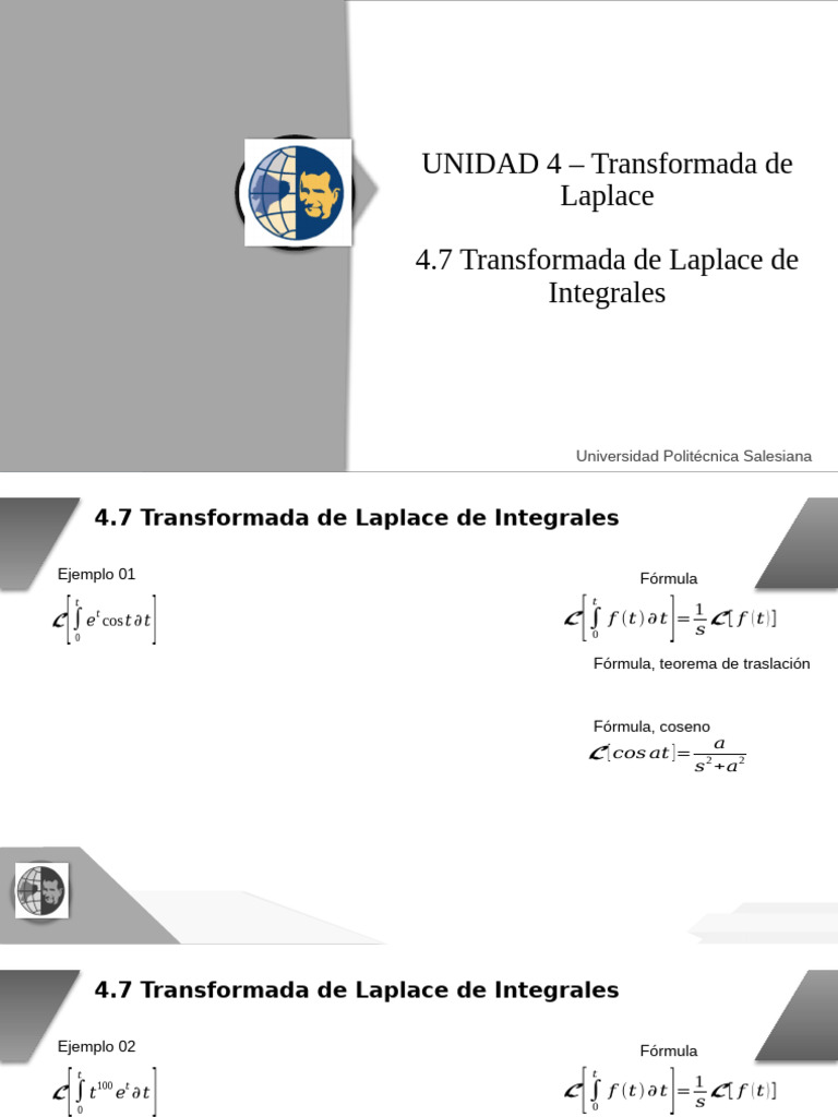 Unidad 4 - 4.6 Transformadas de Laplace de Integrales | PDF