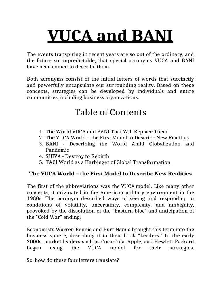 VUCA and BANI | PDF