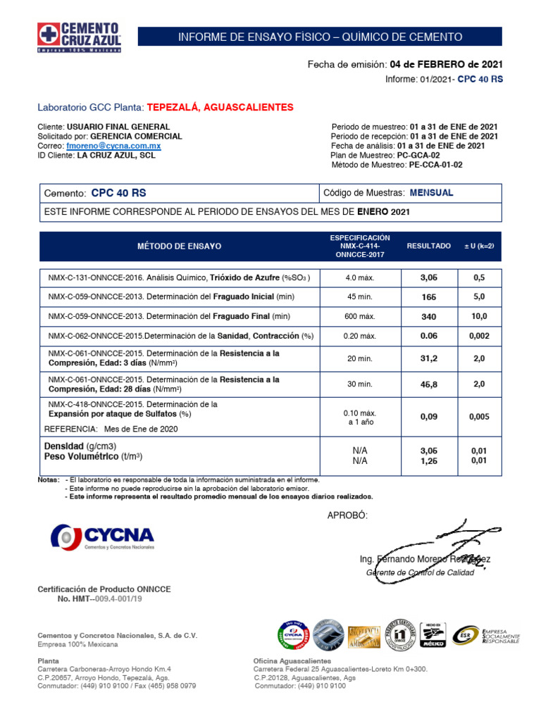 Cruz Azul CPC 40 RS Certificado | PDF