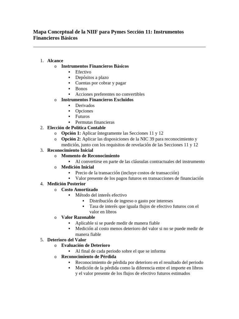 Mapa Conceptual de la NIIF para Pymes Sección 11 | PDF