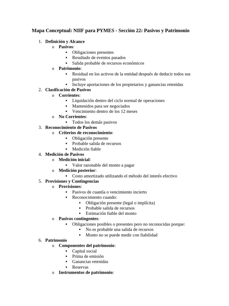 Mapa Conceptual de la NIIF para Pymes Sección 22 | PDF