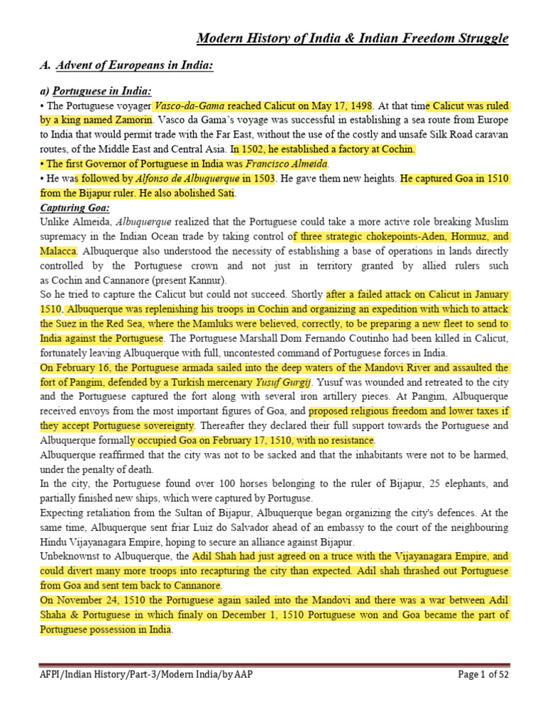 Indian History Notes ModernIndia ByAAP | PDF