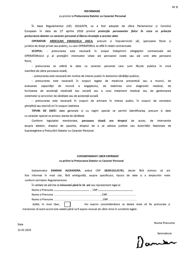 Acord Pacient GDPR | PDF