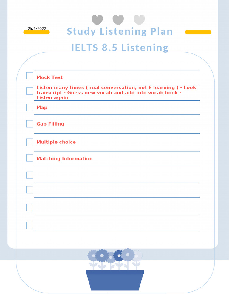 Listening 8.5 Study Plan | PDF