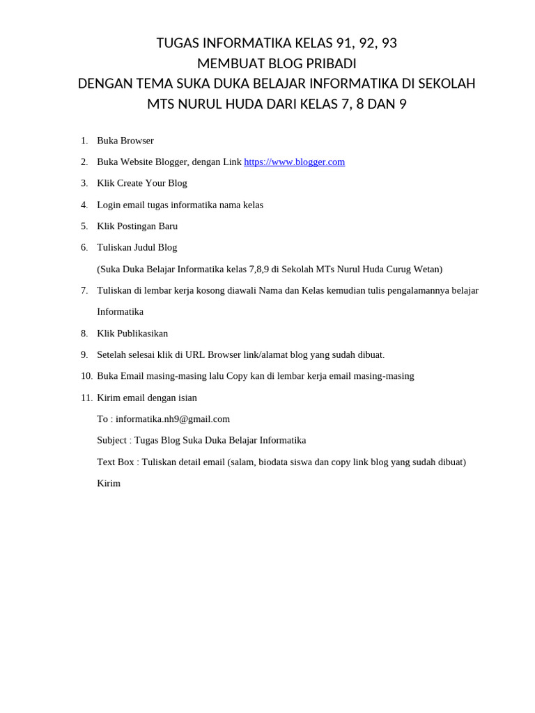 Tugas Informatika Kelas 91 | PDF