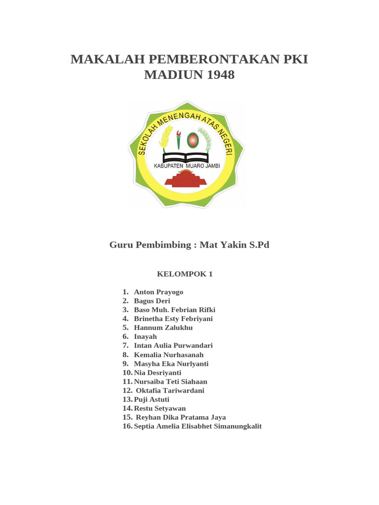 Makalah Pemberontakan Pki Madiun | PDF