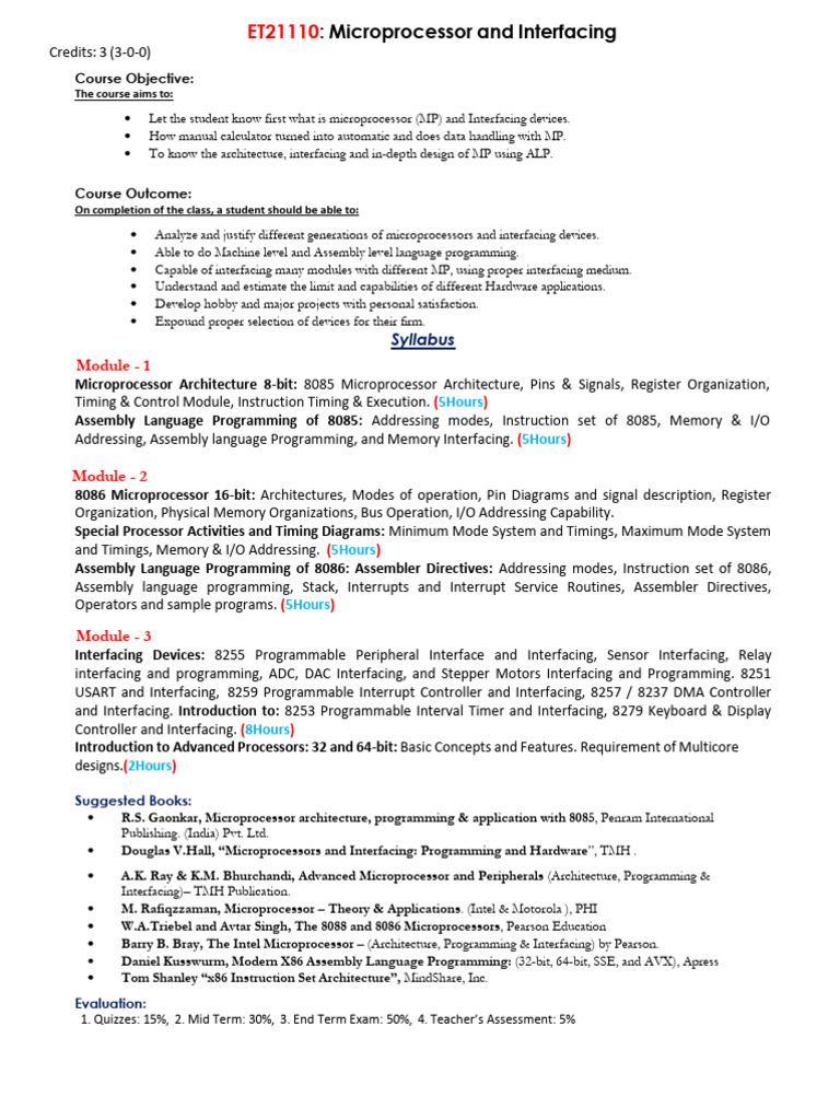 Microprocessors & Interfacing (ET21110) | PDF | Computer Architecture | Microprocessor