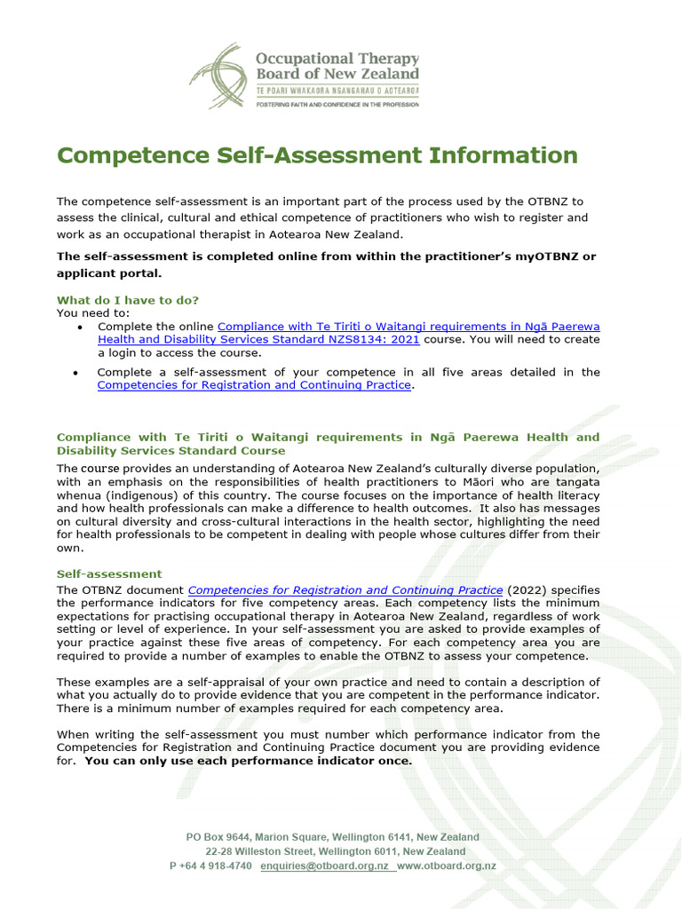 Competence Self Assessment Information | PDF