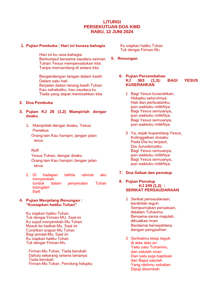 Liturgi PD KWD 12 Juni 2024 | PDF