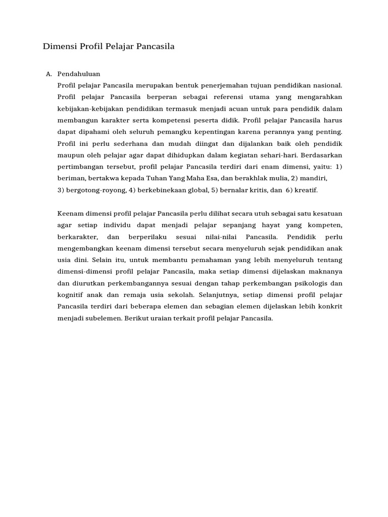 Dimensi Profil Pelajar Pancasila | PDF
