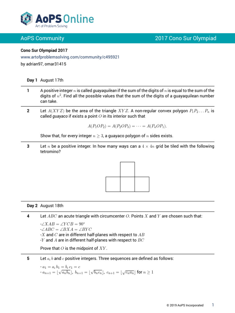 Aops Community 2017 Cono Sur Olympiad | PDF
