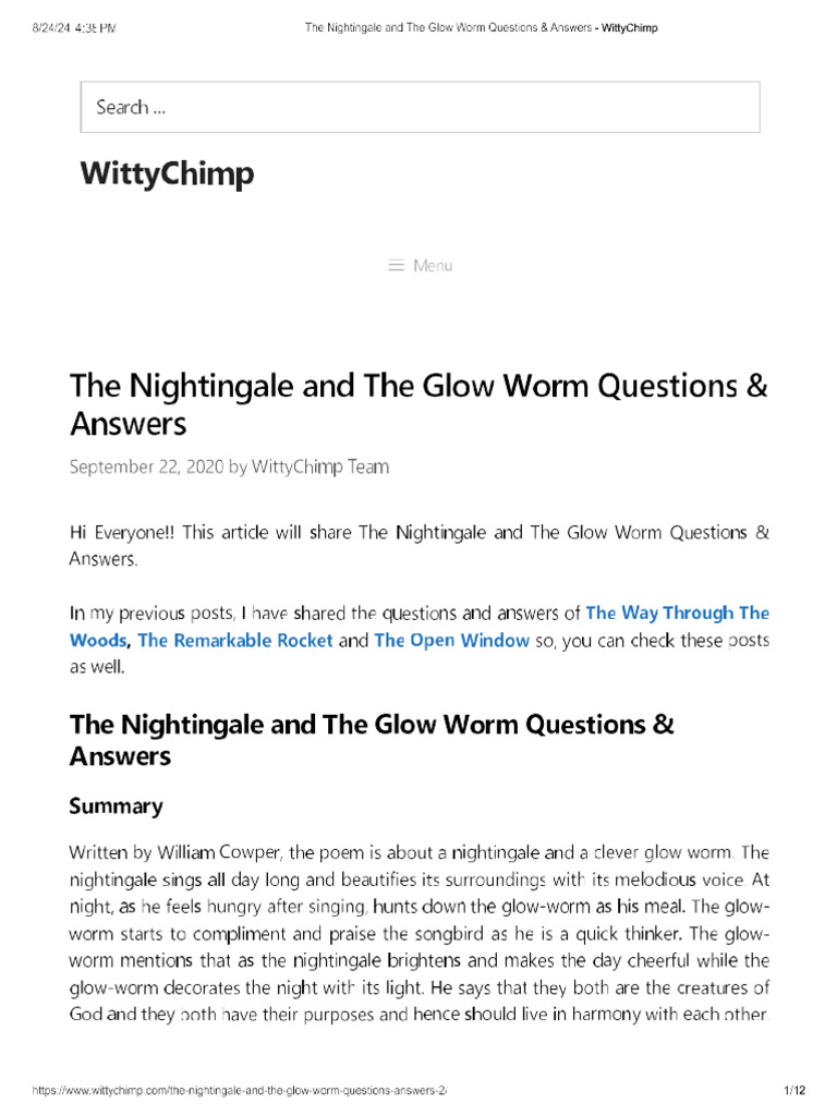 Glow Worm Question Answers | PDF
