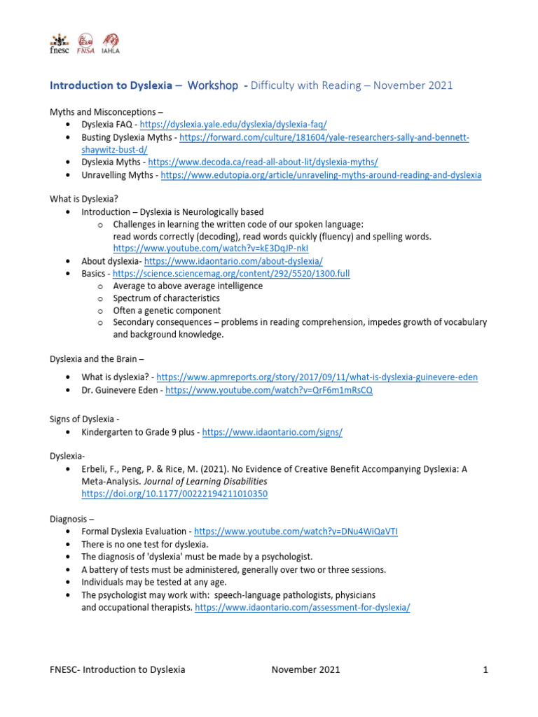 Introduction To Dyslexia Tips Handout Nov 2021 | PDF