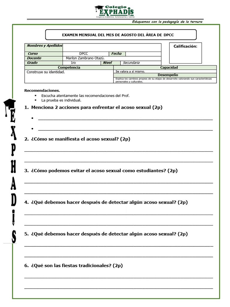 Examen Dpcc 1ro Sec Pdf 2538