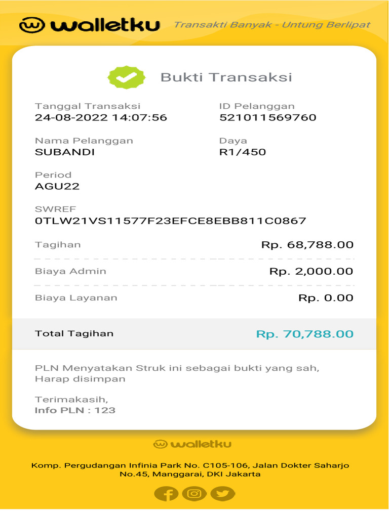 Bukti Pembayaran Transaksi PLN-220824140742177040 | PDF