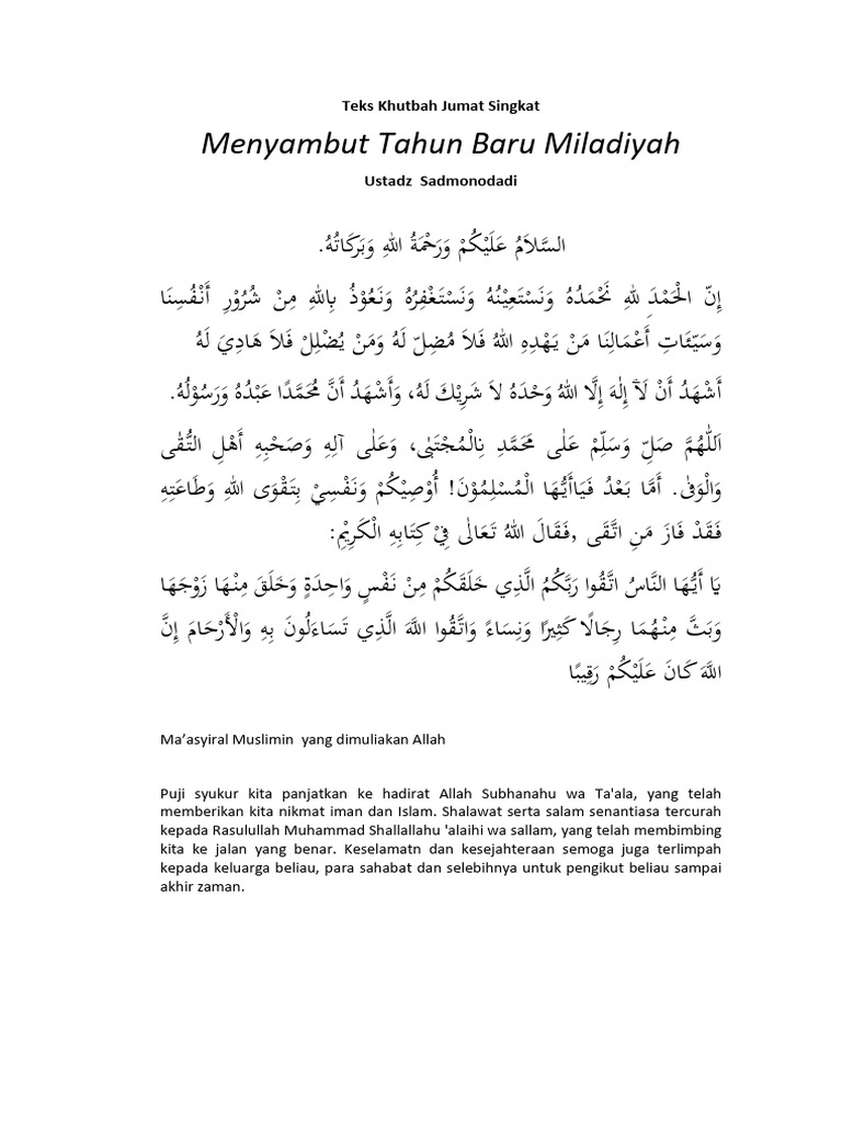 TAHUN BARU HIJRIYAH Khutbah Jumat | PDF
