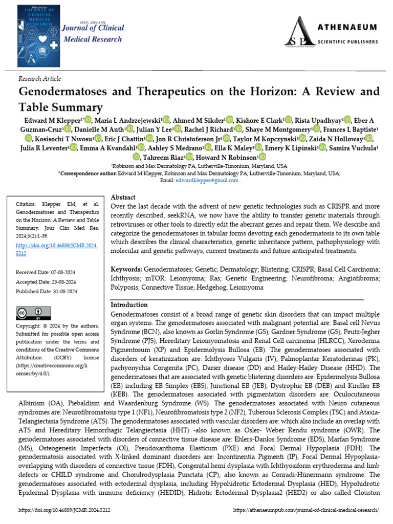 Genodermatoses and Therapeutics On The Horizon A Review and Table ...