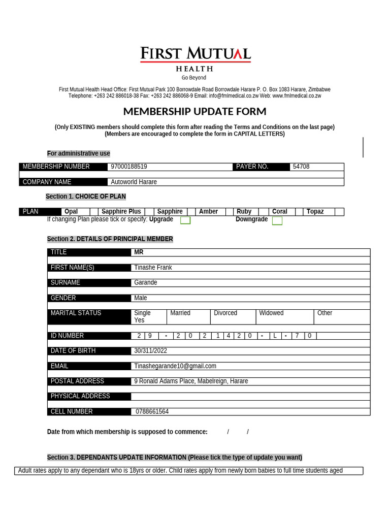 Membership Update Form (Editable) 5930 | PDF