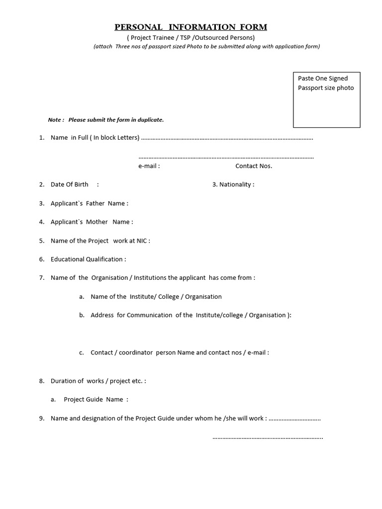 Trainee Information Form | PDF