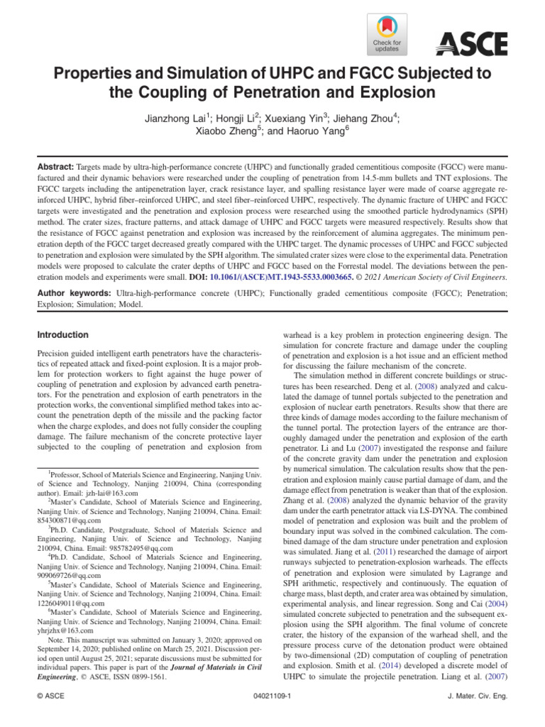 2021 Properties and Simulation of Uhpc and FGCC Subjected To The Coupling of Penetration and ...