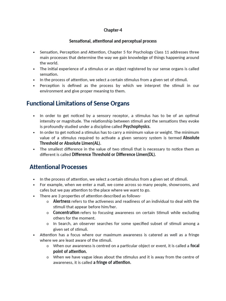 Chapter-4 Sensation, Attention, Perception | PDF
