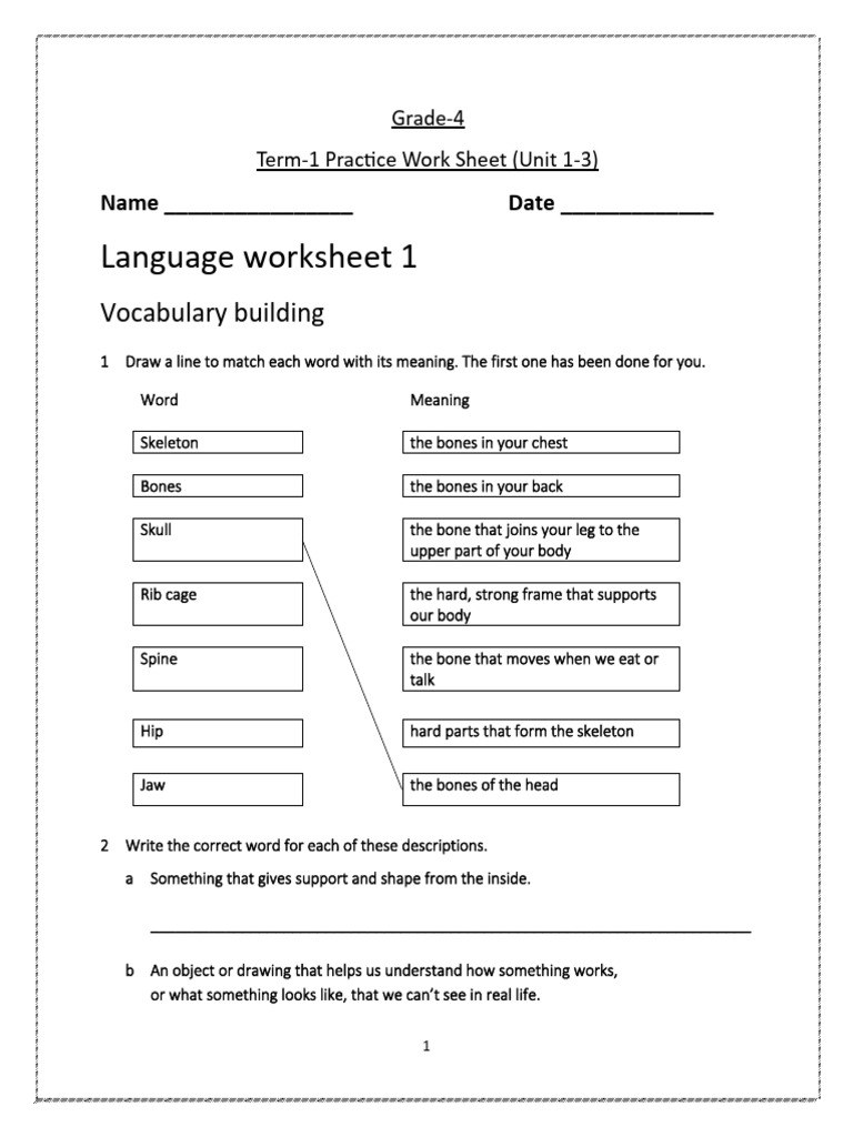 Grade 4 Term-1 Practice Work Sheet (Unit 1-3) | PDF