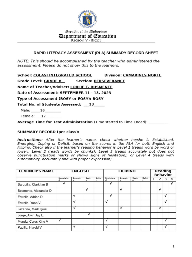 RLA Summary Record Sheet | PDF