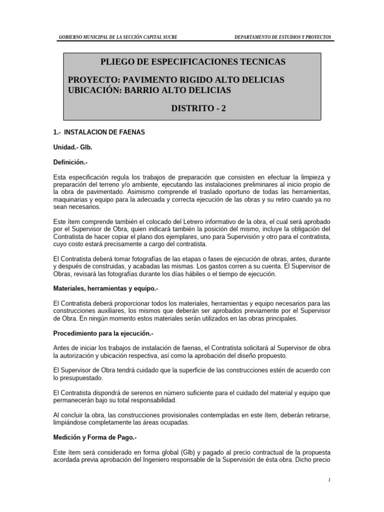 Especificaciones Tecnicas Pavimento Rigido Alto Delicias | PDF ...