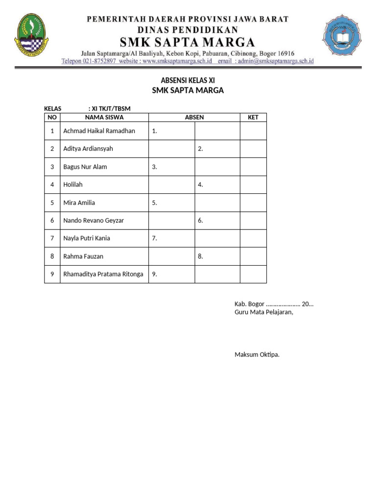Absen Pai Kelas Xi | PDF
