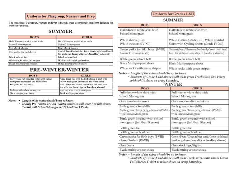 Uniform List 2023 24 | PDF