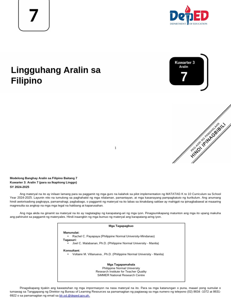 LE_Q3_Filipino 7_Week 7_ | PDF